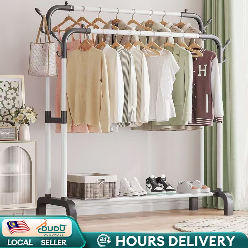 Single Double Rod Cloth Rack Strong Steel Clothing Hanger Rack Ampaian ...