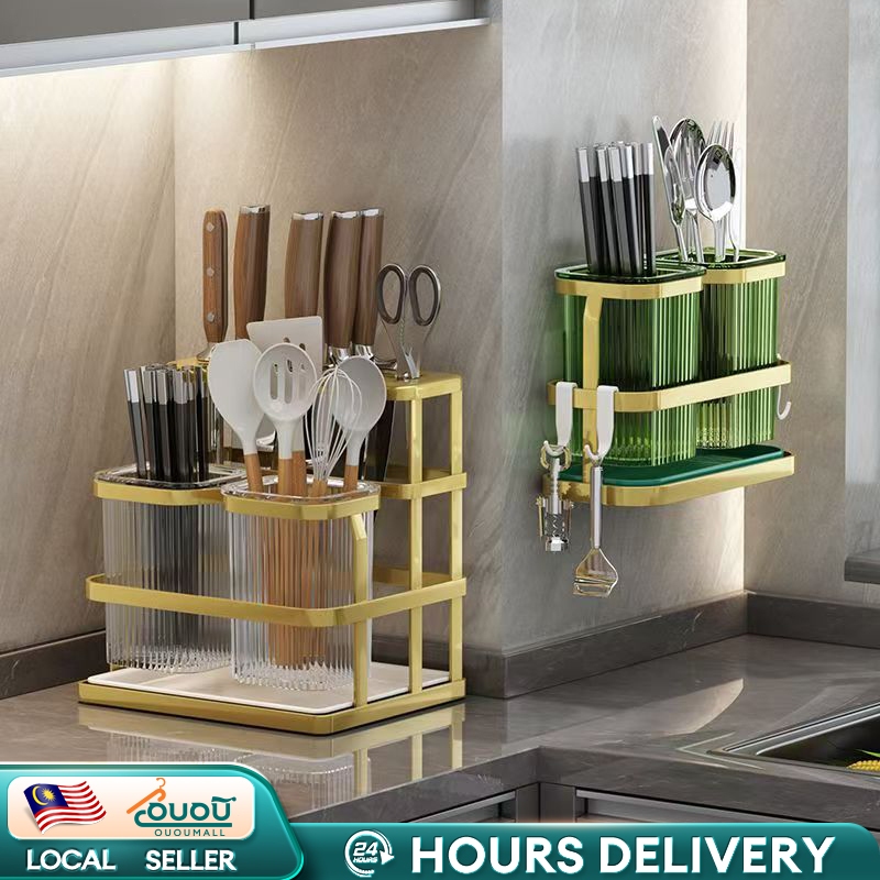Oo Wall-mounted Double Cutlery Tableware Holder Draining Cutlery ...