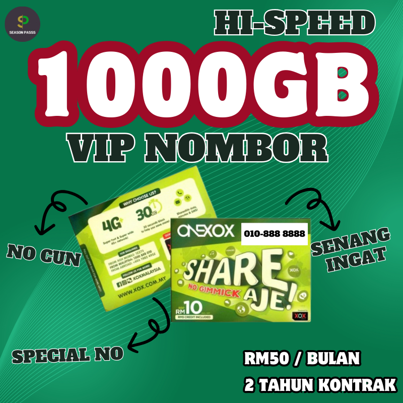 POSTPAID FREE VIP NOMBER ONEXOX 1000GB POSTPAID PLAN | Shopee Malaysia