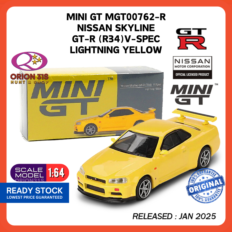Mini GT 762 Nissan Skyline GT-R (R34) V-Spec Lightning Yellow MGT00762 ...