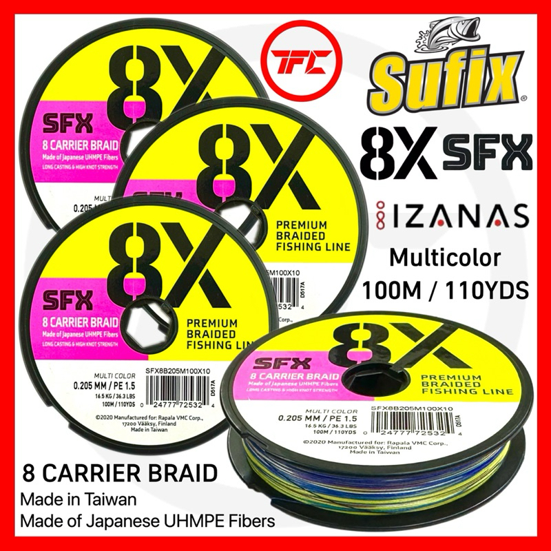 SUFIX SFX 8X Braid Fishing Line Multicolor 100m Braided PE X8 | Shopee ...