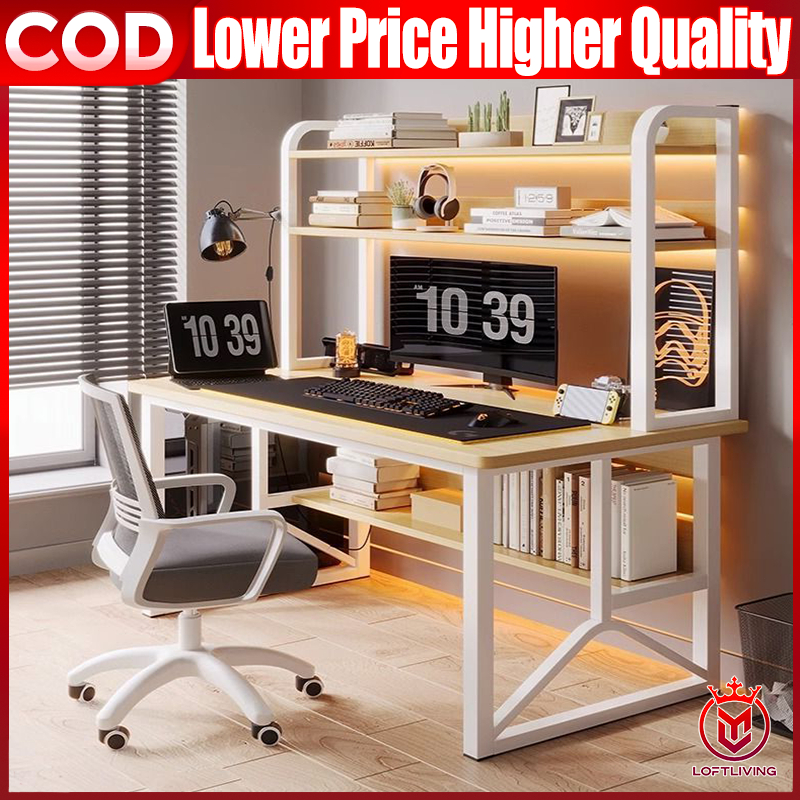 LOFT-Computer Desk With Bookshelf Student Study Writting Table With ...