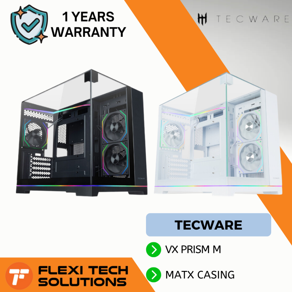 Flexi Tech Tecware VX Prism M TG MATX Case w/3 ARGB Fans - Black ...