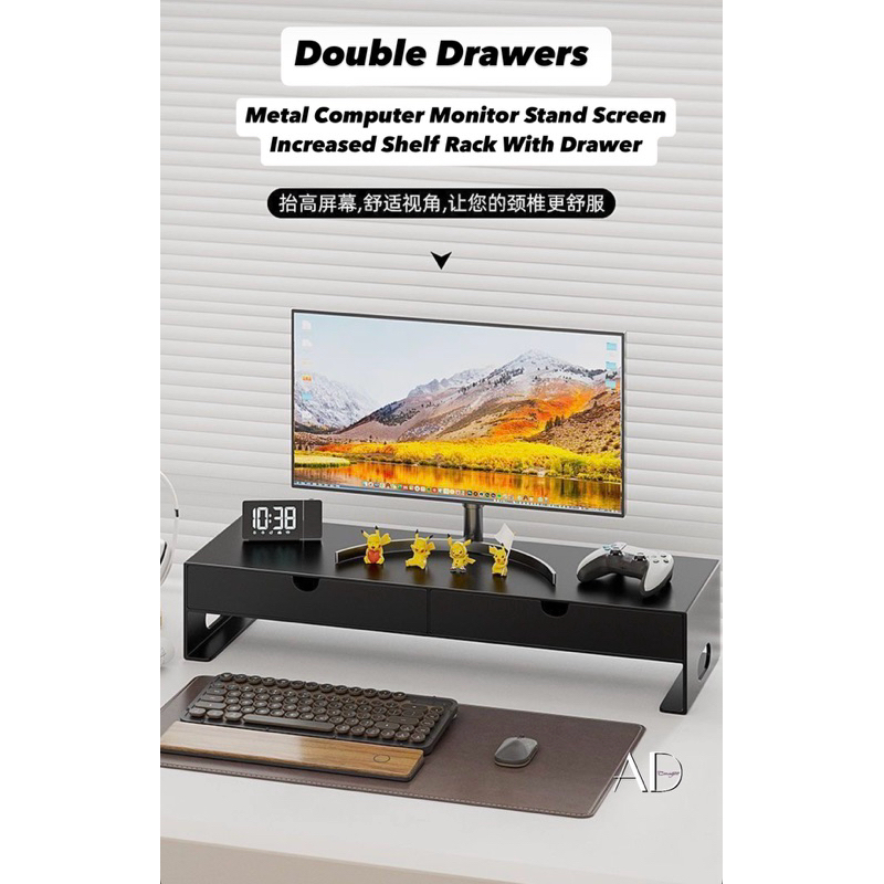 Metal Computer Monitor Stand Screen Increased Shelf Desktop Rack With ...