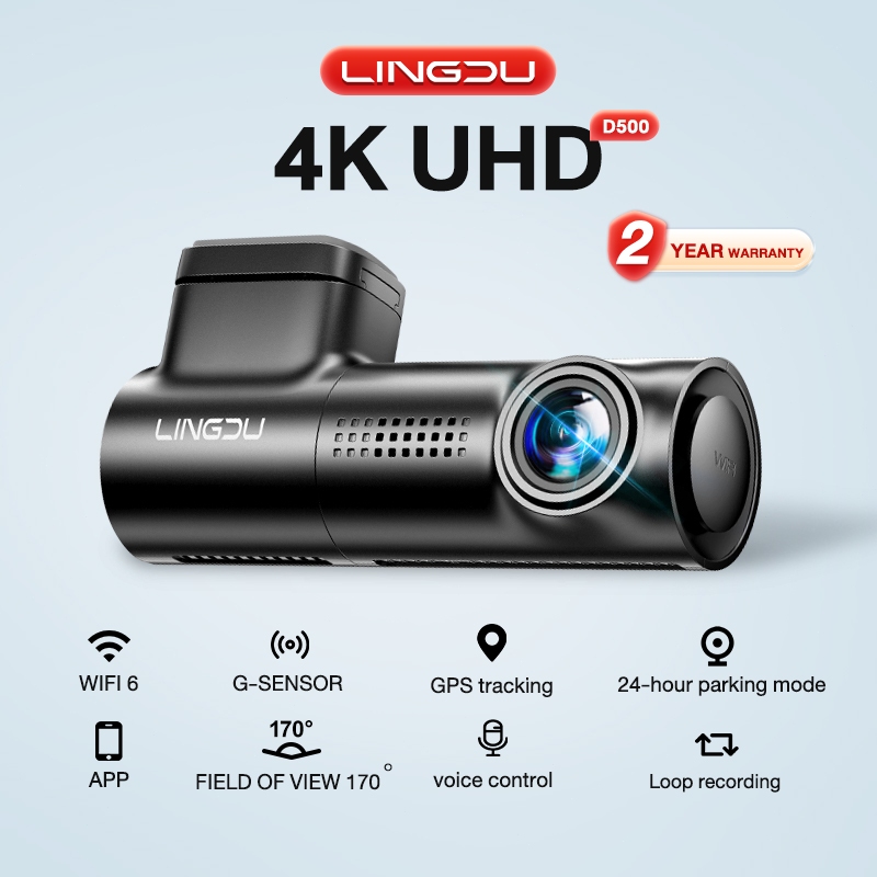 LINGDU D500 4K Dash Camera WIFI 6 +APP+GSP Voice Control 150 Degree ...
