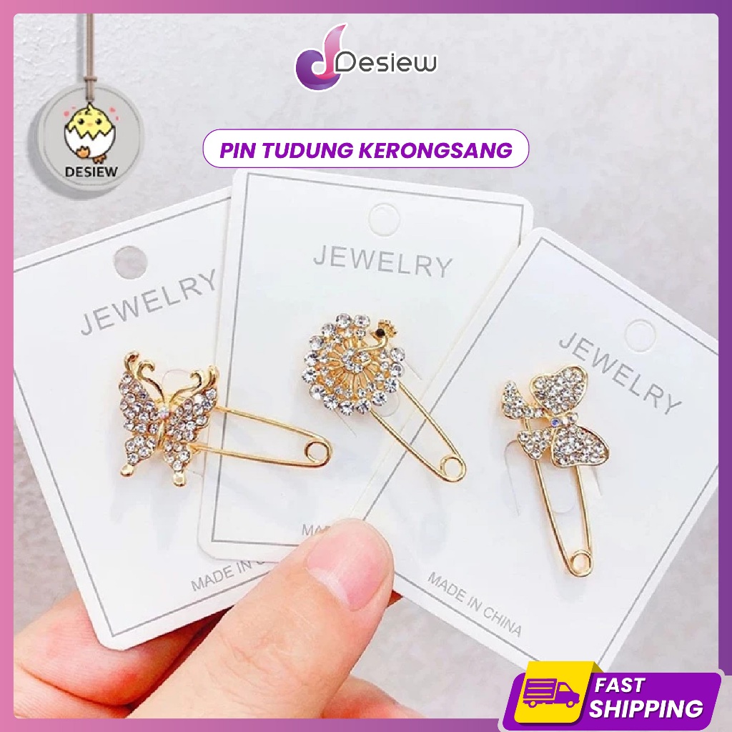 Pin Tudung Wanita Hijab Raya Brooch Rhinestone Diamond Gold Ribbon ...