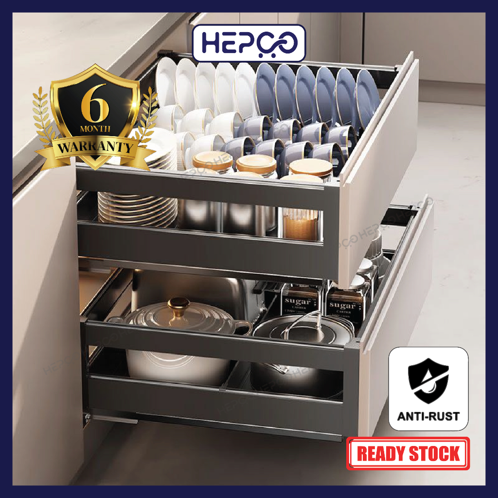 Drawer Type Dish Rack Organizer Aluminum Alloy Basket Pull Out Cabinet ...