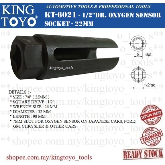 Oxygen Socket ~ KT-6021 2025 Original KING TOYO 1/2"Dr. Oxygen Sensor Socket - 22mm | Shopee ...