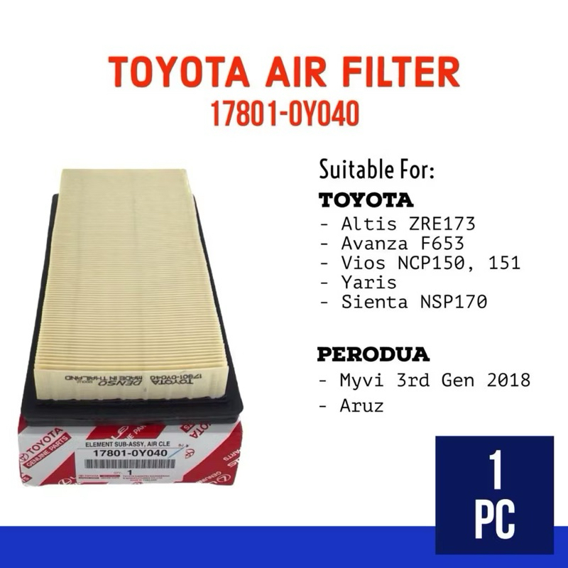 TOYOTA 17801-0Y040 AIR FILTER - ALTIS/ AVANZA/ VIOS/ YARIS/ MYVI/ ARUZ ...