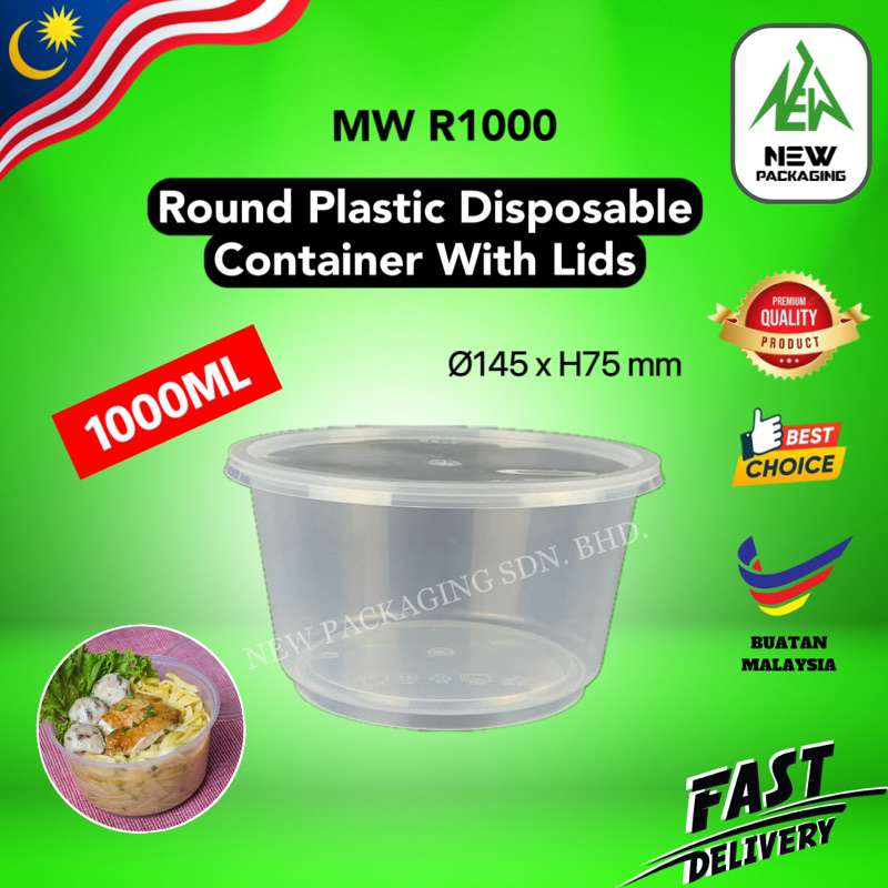MW-R1000 Round Plastic Microwavable Food Container with Lids 1000ML [10 ...