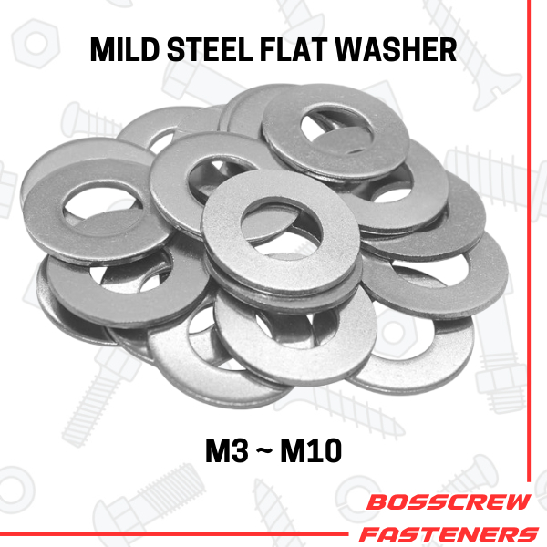 White (Zinc) - Steel Flat Washer m3 ~ m10 (2 Pcs) (Plain Washer ...