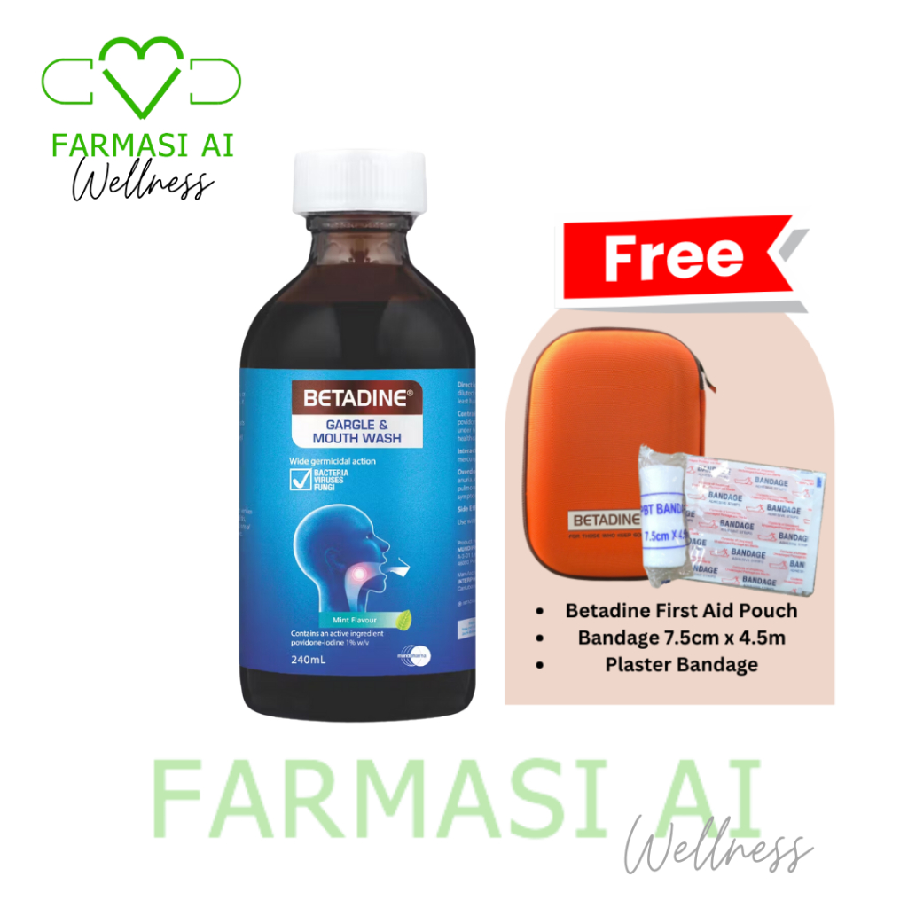 [Free 1 Betadine First Aid Pouch] Betadine Gargle & Mouth Wash 240ml ...