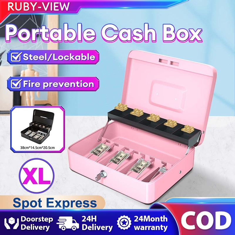 RUBY Cash Box Large Size Money Box Safety Box with Money Tray and Key ...