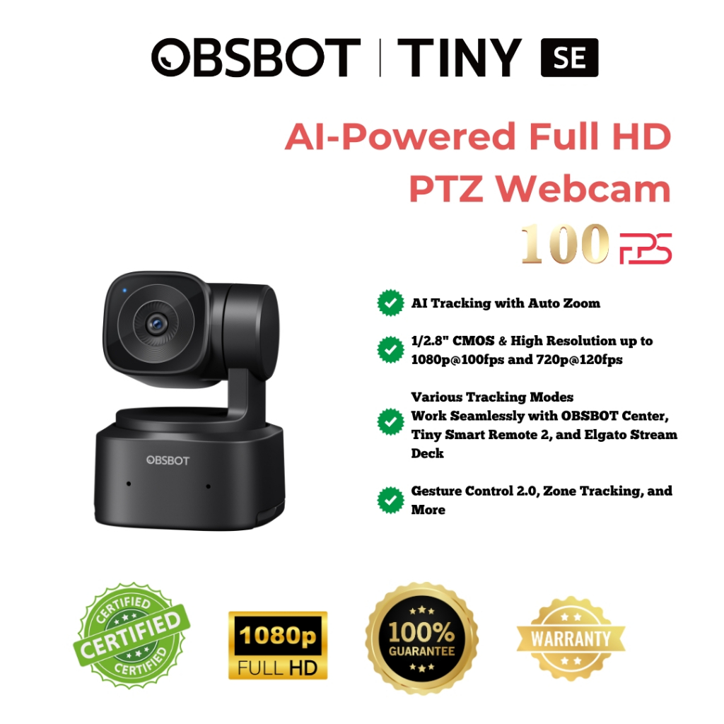 OBSBOT Tiny SE 100fps AI-Powered Full HD PTZ Webcam | Shopee Malaysia