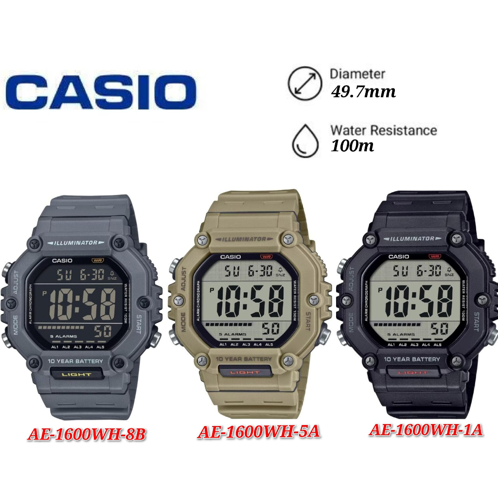 Casio AE-1600H series with large display and 10-year battery . | Shopee ...
