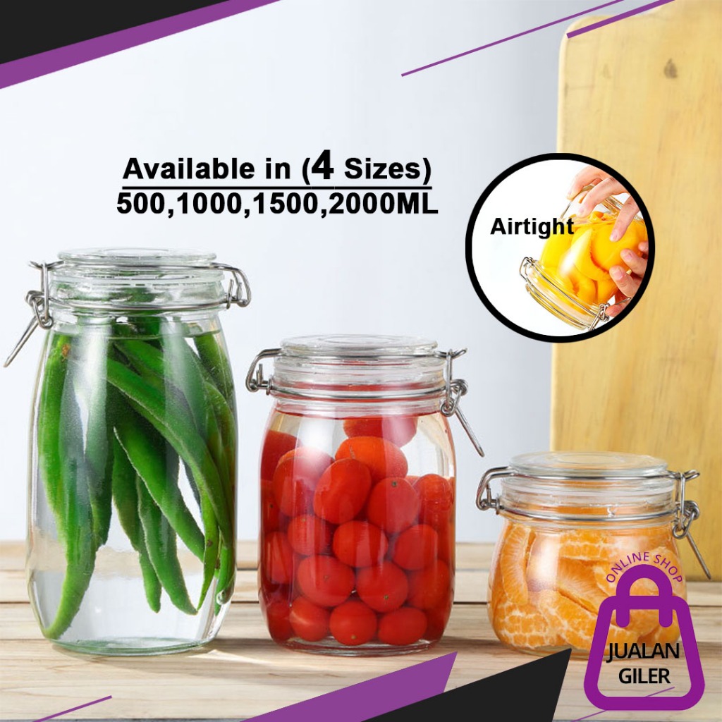 GLASS JAR WITH LID FOOD JAR BALANG BERPENUTUP FOOD STORAGE JAR AIR ...