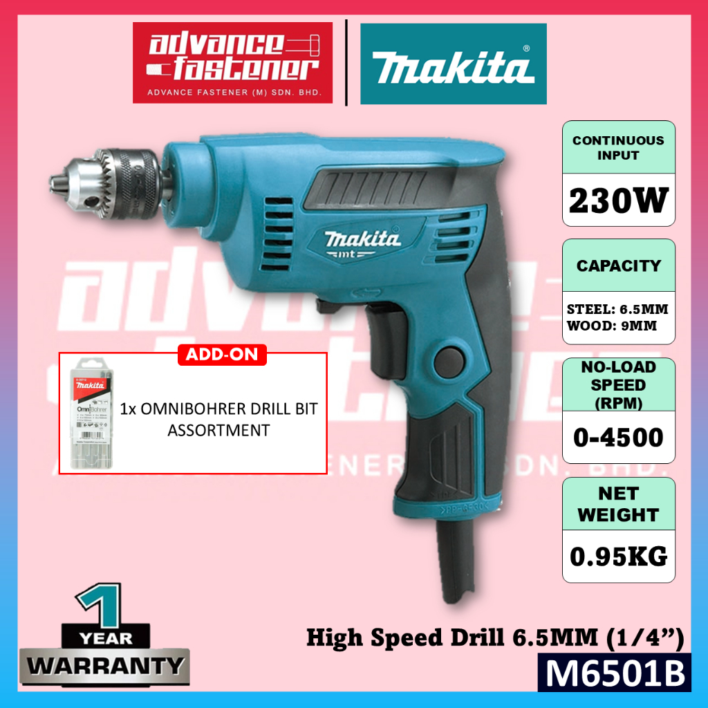 Makita MT Series M6501B Corded High Speed Drill 6.5MM (1/4") 230W ...