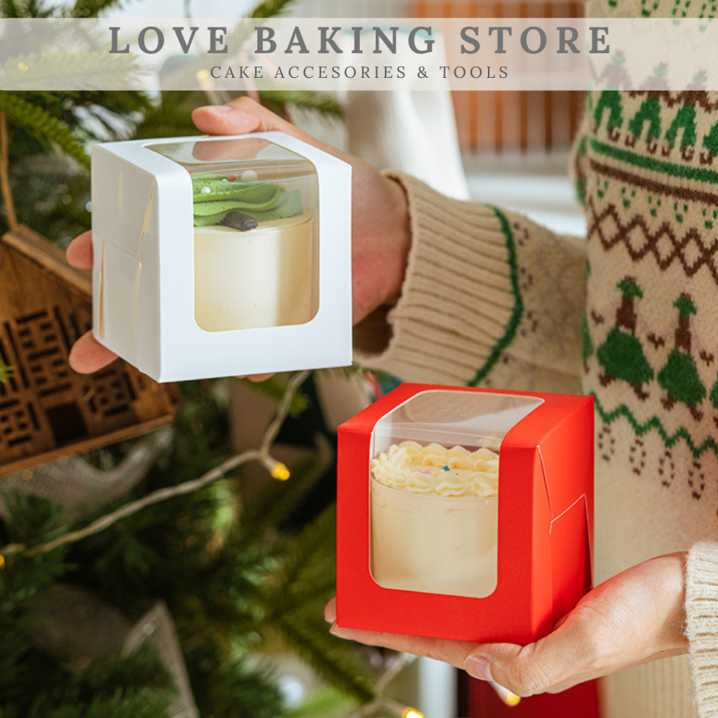 LBS • 2 inch | 3 inch L Shape Cake Box Window Box White Red Kotak Kek ...
