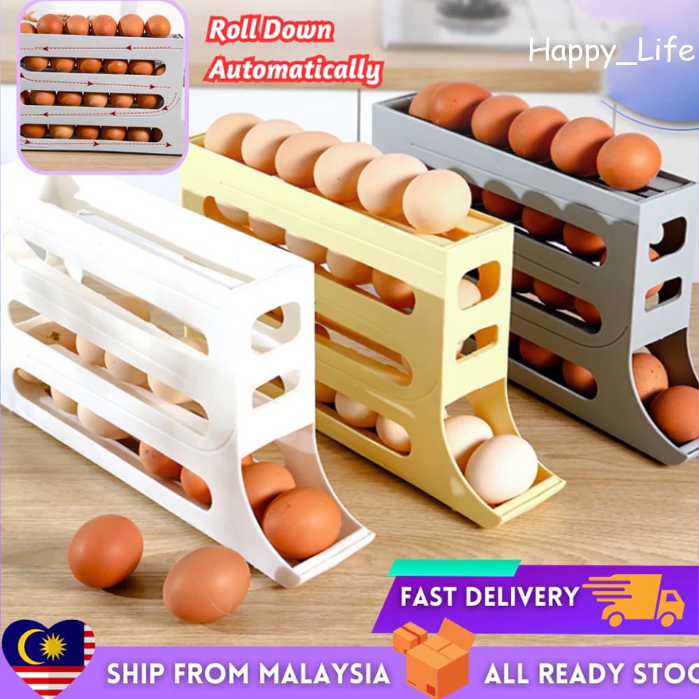 Rules Egg Tray 4 Tier Refrigerator Egg Storage Rack Automatic Rolling ...