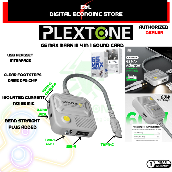 【1Yr Warranty】 PLEXTONE GS MAX Mark III 4 in 1 Type C Adapter Gaming ...