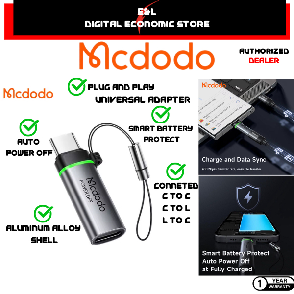 【1Yr Warranty】 MCDODO OT 2450 6010 2590 USB-C to USB-C Epal Auto Power Off Adapter | Shopee Malaysia