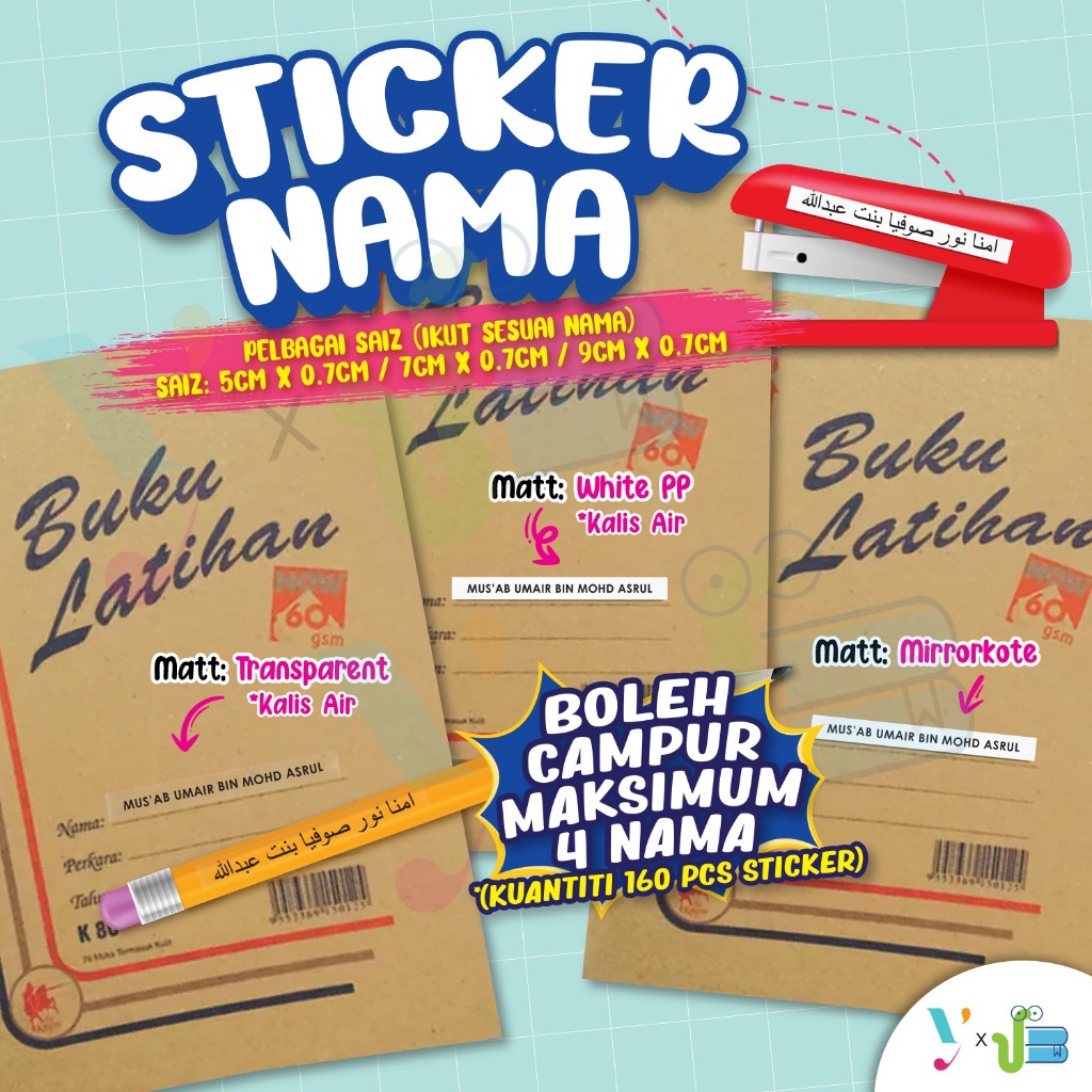 STICKER NAMA PELAJAR / GURU (160PCS - BOLEH CAMPUR NAMA) - PELBAGAI ...