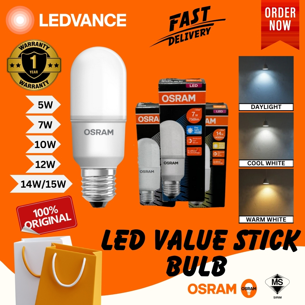 OSRAM LEDVANCE LED VALUE STICK BULB E27/E14 5W/7W/10W/12W/14W/15W [WARM WHITE/COOL WHITE ...