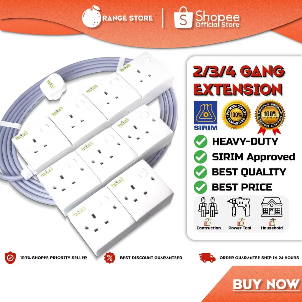EXTENSION HEAVY-DUTY CC Copper Wire/Cable Socket Plug Extension 2/3/4 ...