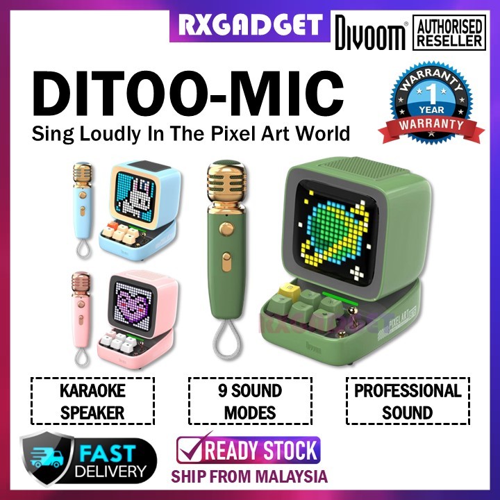 [DIVOOM] Ditoo Mic Global Version Portable Bluetooth Speaker RGB Pixel ...