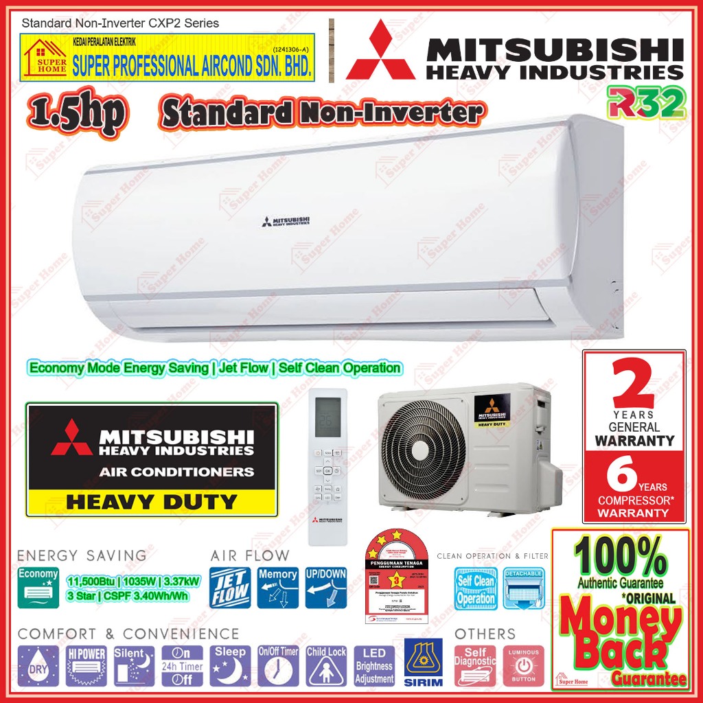 Mitsubishi 1.5hp Non Inverter Air conditioner SRK12CXP2-W4 & SRC12CXP2 ...
