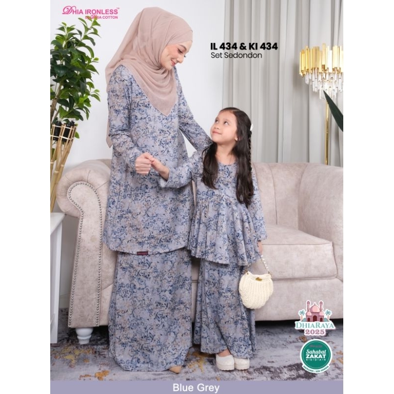 RAYA 2025 [ 434 ] BAJU KURUNG SEDONDON IBU ANAK TEMA BLUE GREY BY DHIA ...