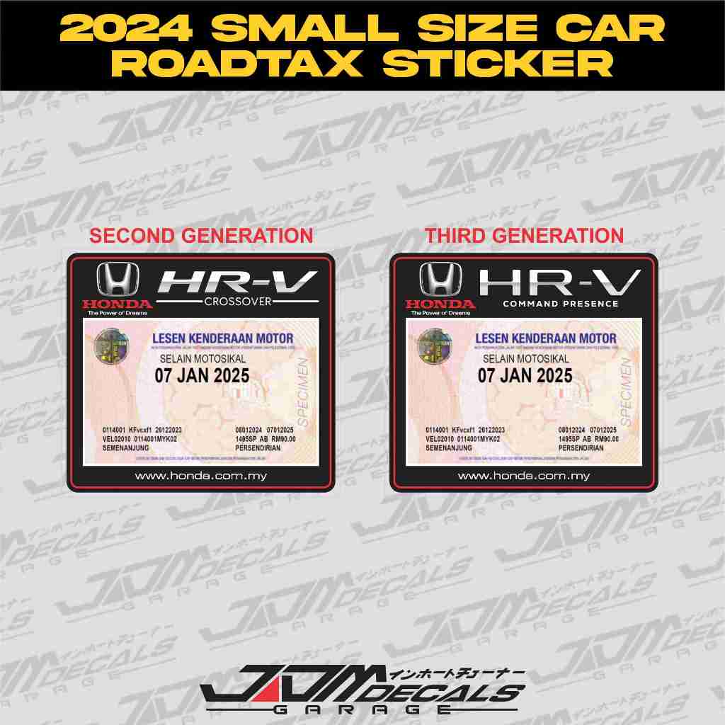 [2024 SMALL SIZE CAR ROADTAX STICKER] Honda HRV Windscreen Roadtax ...