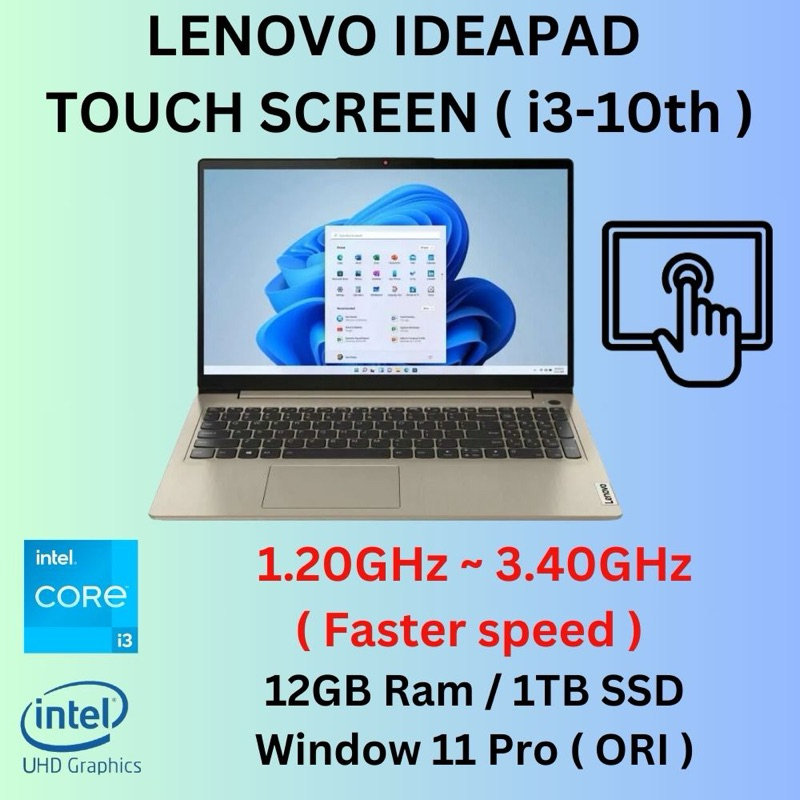 TouchScreen window 11 Pro Lenovo Ideapad i3-10th 15.5inch 12GB Ram ...