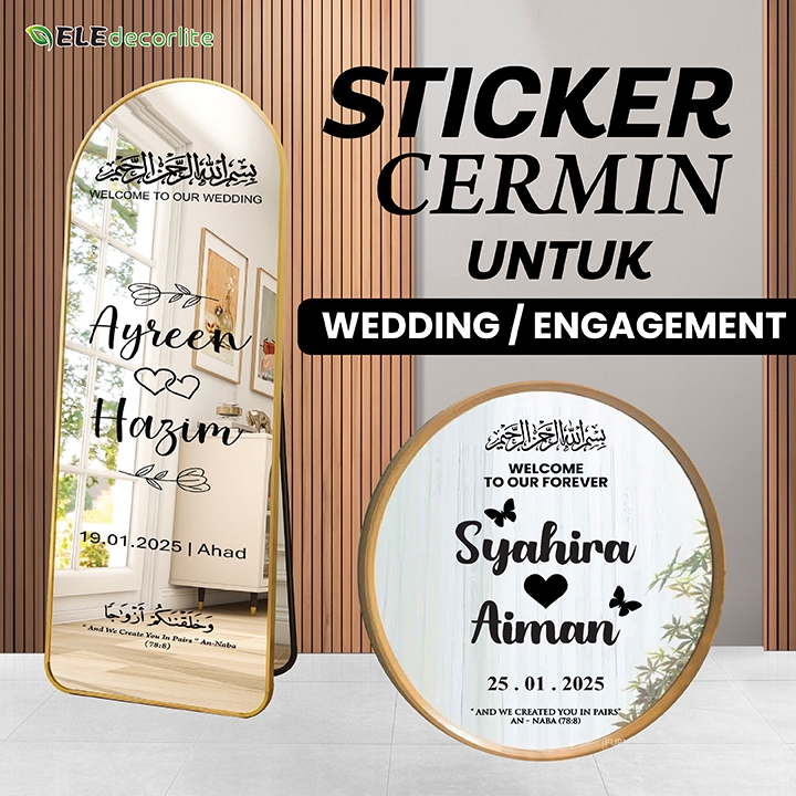 [STICKER SAHAJA] CERMIN PANJANG /BULAT/CUSTOM WEDIING PERKAHWINAN ...