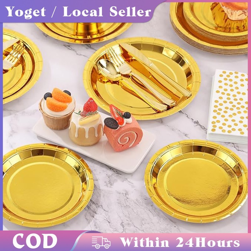 10pcs Gold Foil Disposable Paper Plate 7in/9in / Wedding Holiday Party ...