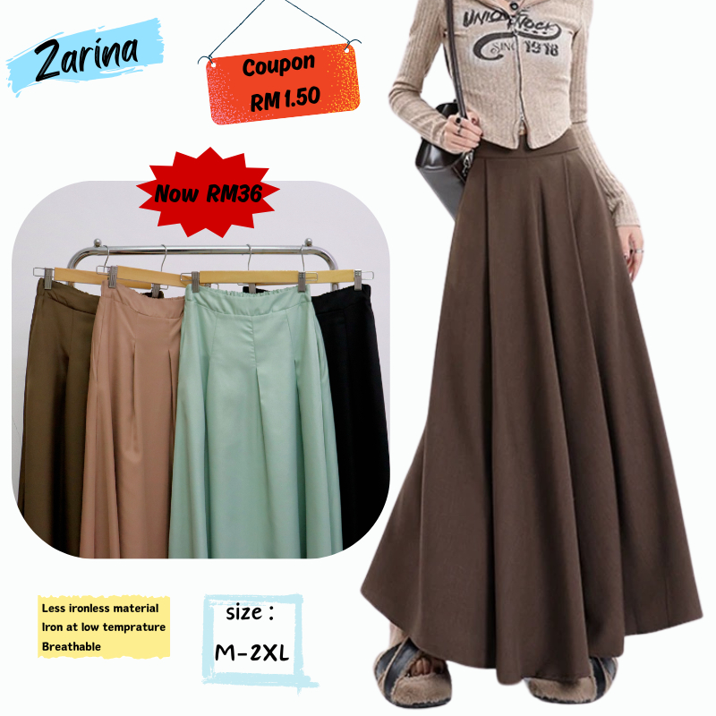 【ZARINA】Long Skirt Plus Size Skirt Labuh Skirt Hitam High Waist Skirt ...