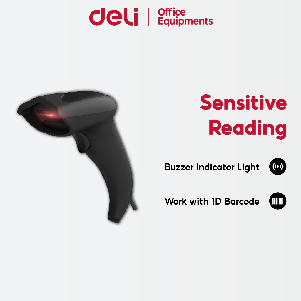 Deli Laser Infrared Barcode Scanner 1D USB Wired Handheld Wireless ...