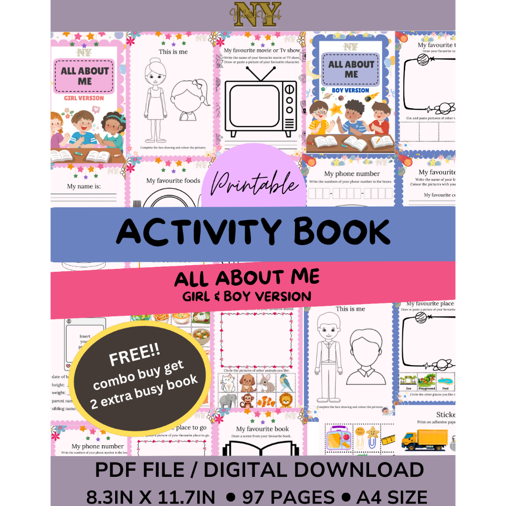 (PDF) Printable Activity Book / Busy Book- All about me girl & boy ver ...