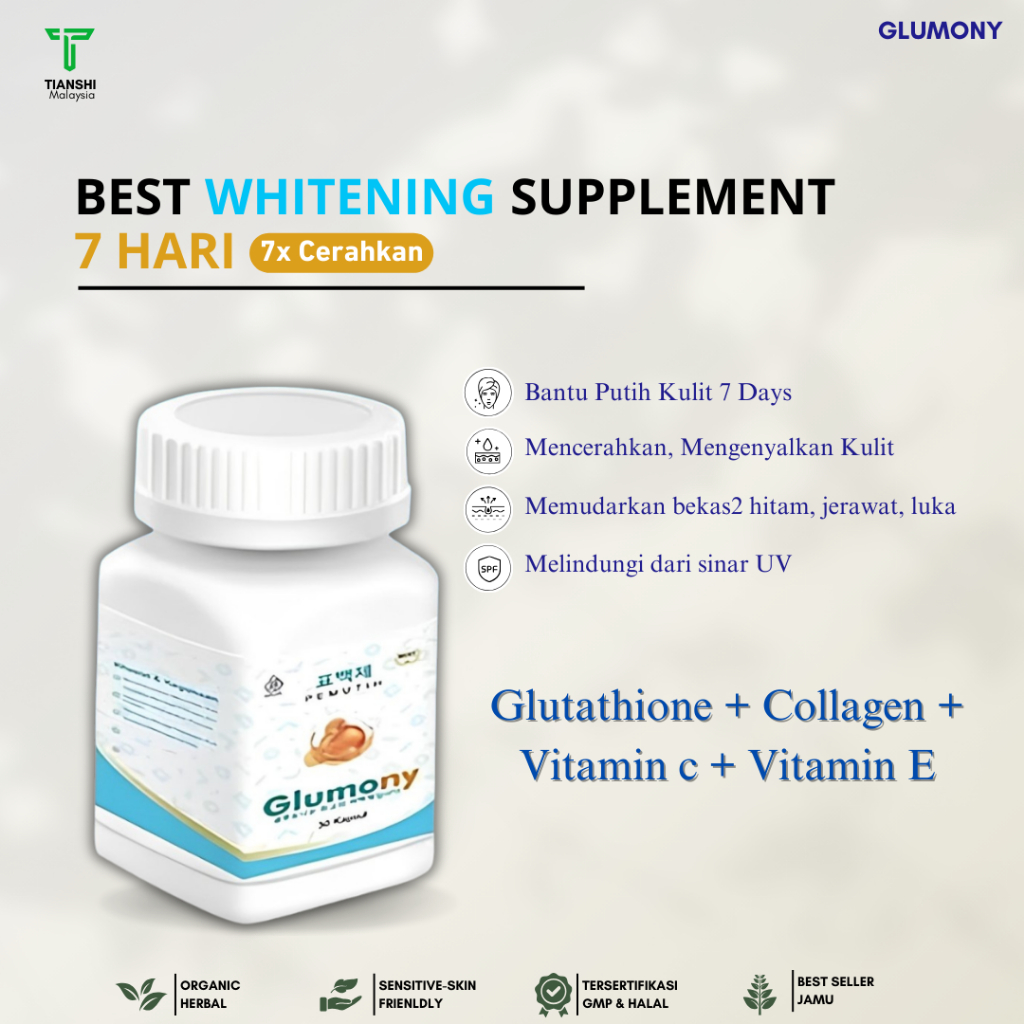 Glumony Whitening Pemutih Badan Glutathione Supplement Putihkan Kulit ...