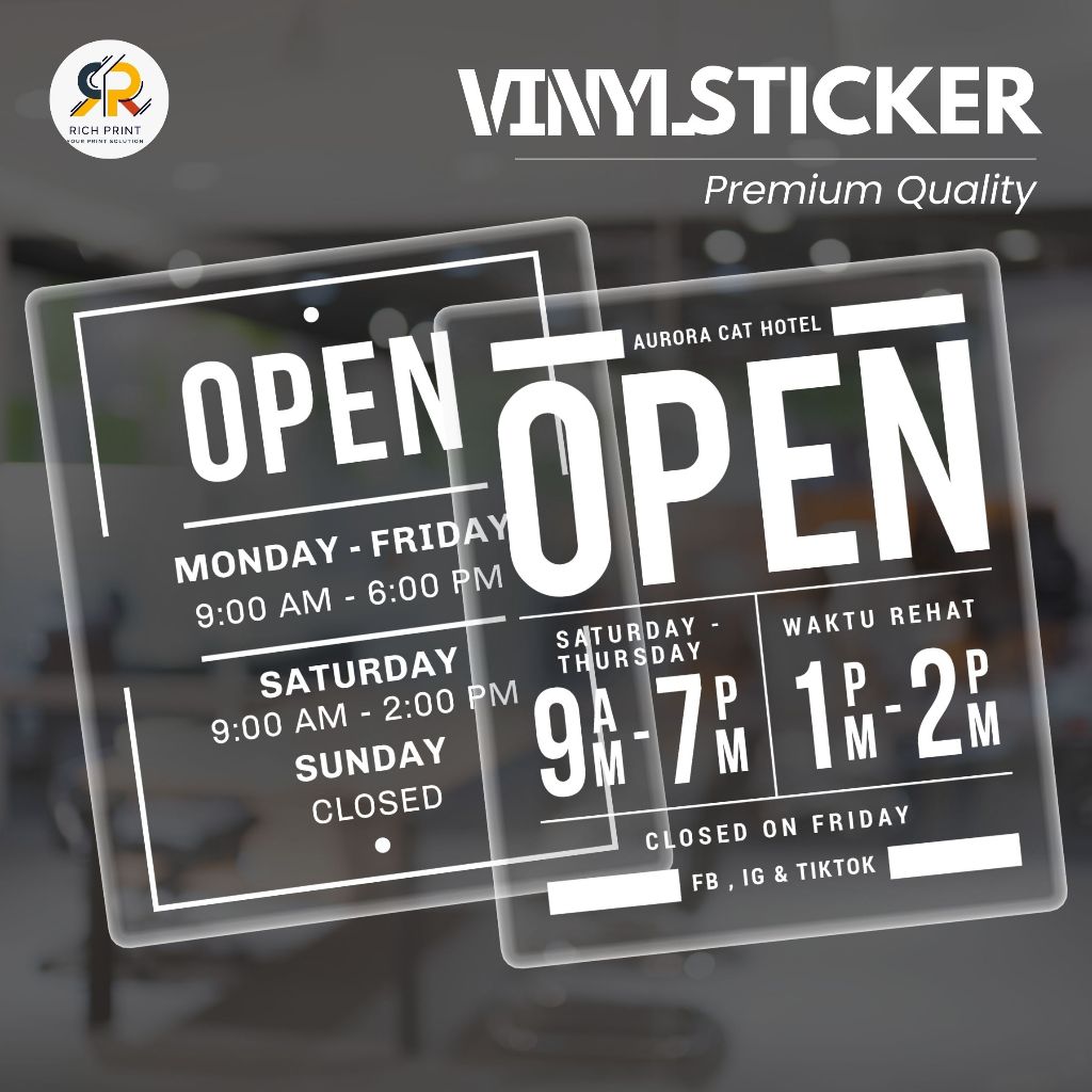 Sticker Pintu Vinyl Waktu Operasi Business Operating Hour Glass Door ...