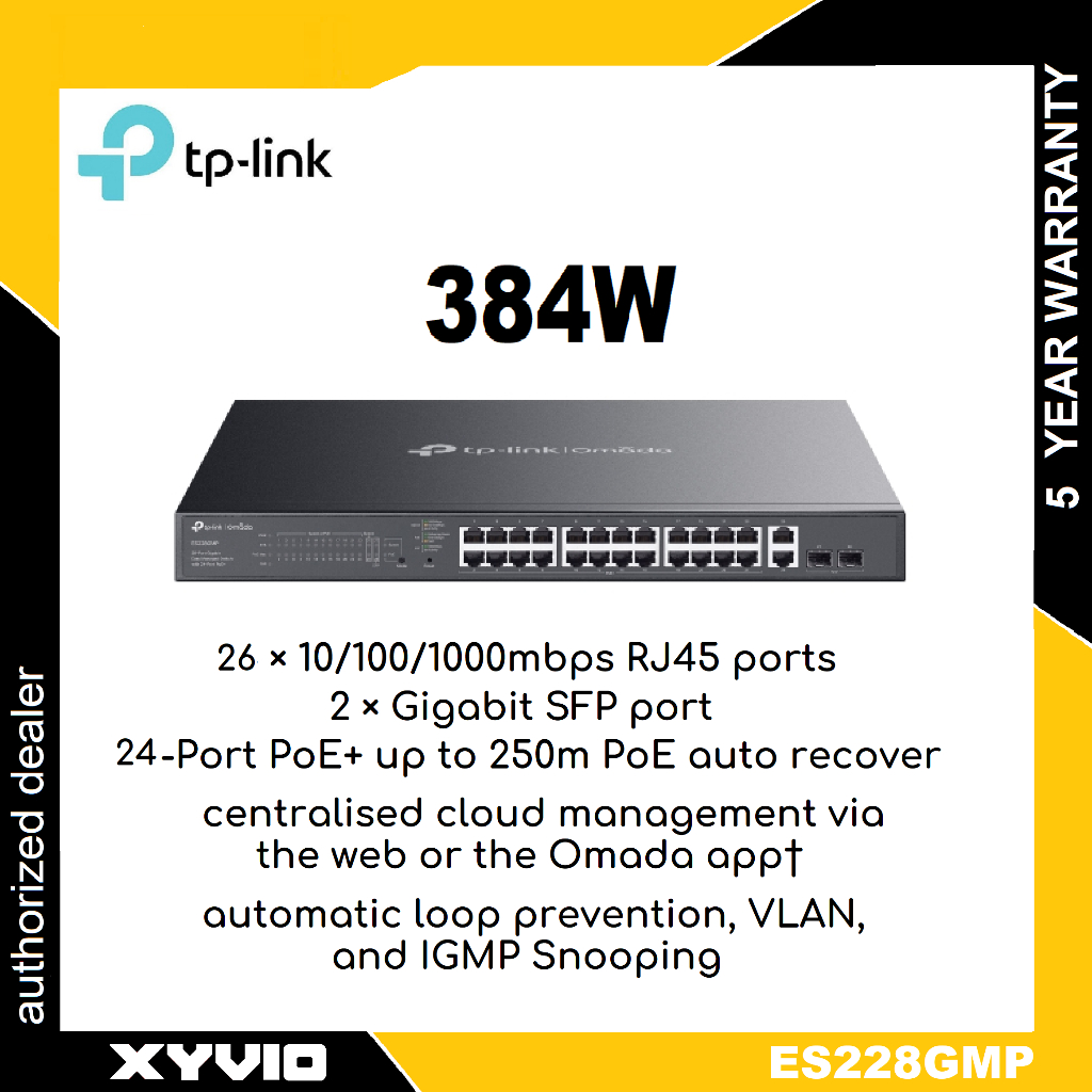 TP-LINK ES228GMP Omada 28-Port Gigabit Easy Managed Switch with 24-Port ...