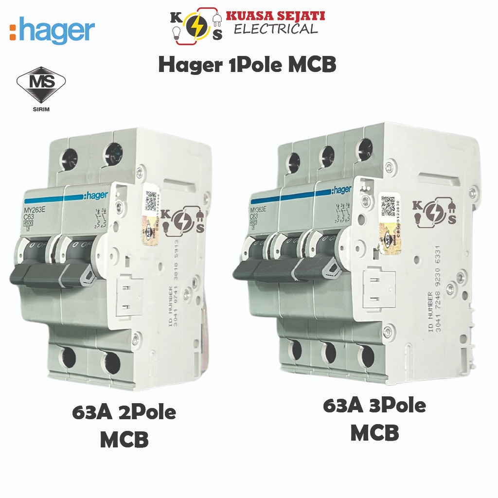 Hager MCB MY Series 2 POLE / 3 POLE 63A MCB 4.5KA | Shopee Malaysia