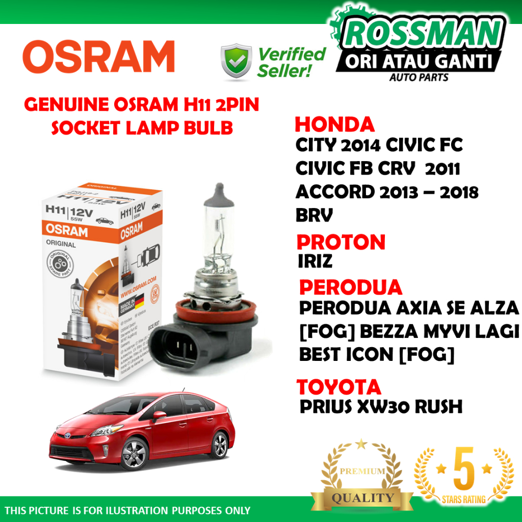 Osram H11 Original 12V 55W Light Bulb Myvi / Bezza / City / Accord ...