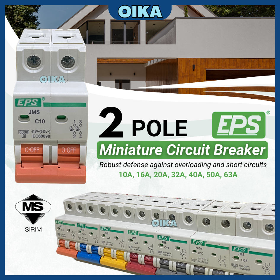 [SIRIM] EPS 2 Pole MCB 10-63 AMP Electric Miniature Circuit Breaker DIN ...