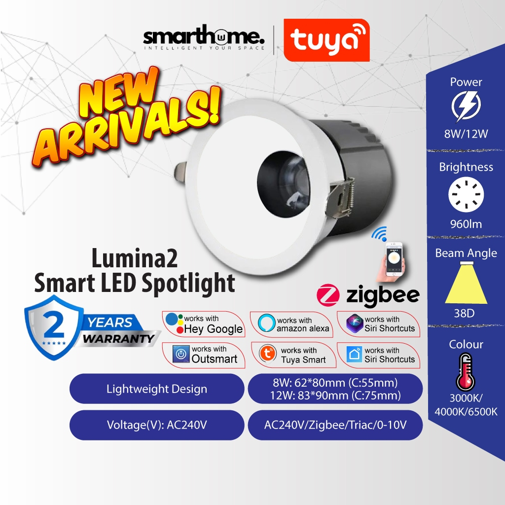 (NEW ARRIVAL) Tuya Lumina2 Smart LED Spotlight Dimmable Eyeball 8W/12W ...