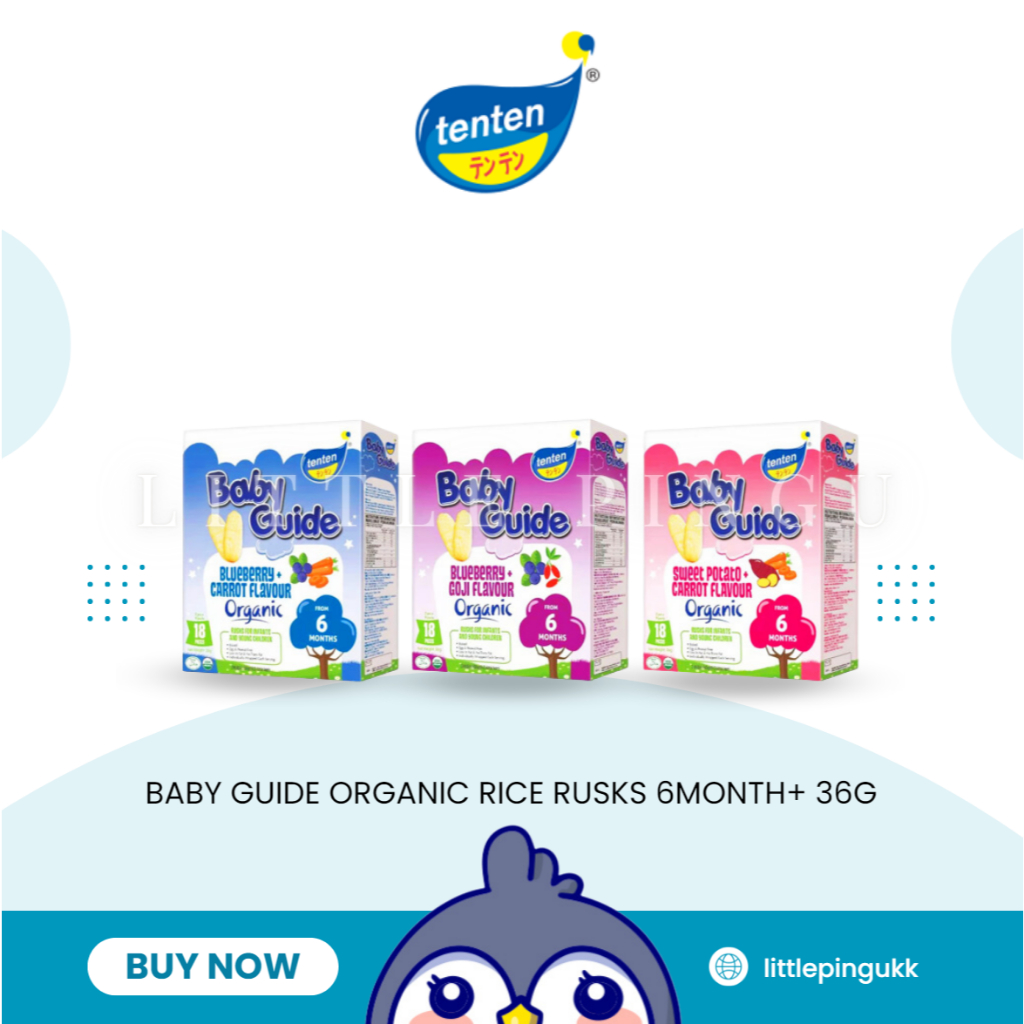 TENTEN BABY GUIDE ORGANIC RICE RUSKS 6MONTH+ 36G | Shopee Malaysia