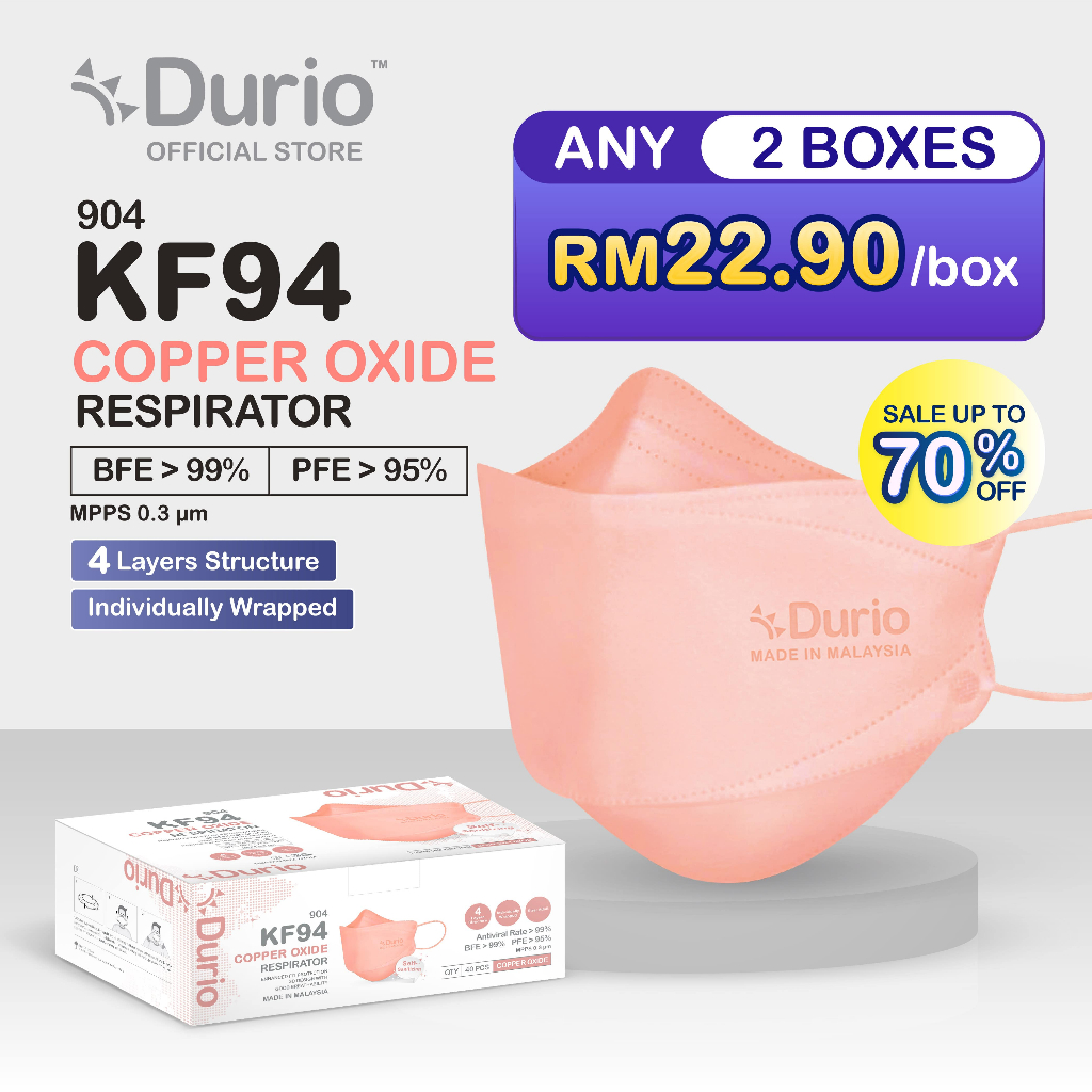 Durio 904 KF94 Respirator Copper Oxide (40 Pcs) | Shopee Malaysia