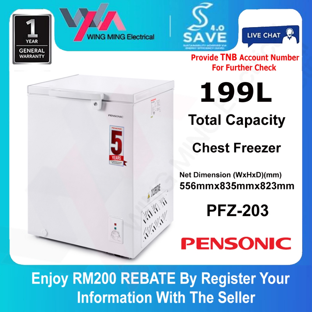 [ Save 4.0 ] Pensonic 200L Chest Freezer Refrigerator 1 Door/Peti Beku ...
