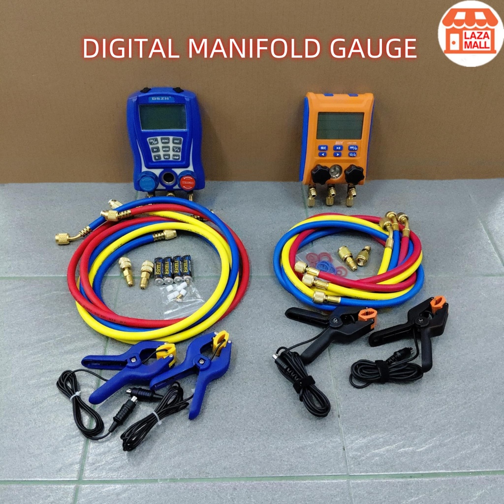 DIGITAL MANIFOLD GAUGE MEASURE PRESSURE TEMPERATURE VACUUM LEVEL AIR ...