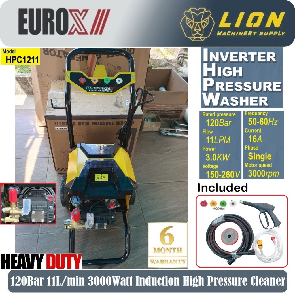 EUROX 120Bar 11L/min 3000Watt Inverter High Pressure cleaner HPC1211 ...